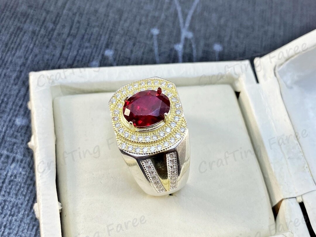 Blazing Red Topaz Oval Cut 6 Ct Faceted Gem Red Topaz Ring Two Tone ...