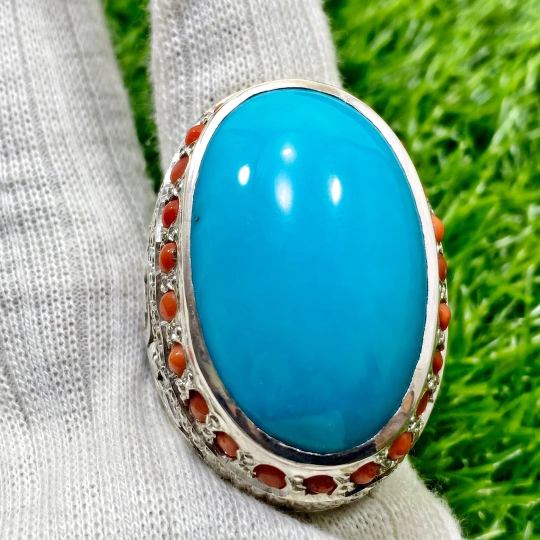 Rare Big Natural Nishapuri Feroza, Mens Big Real Turquoise Ring ...