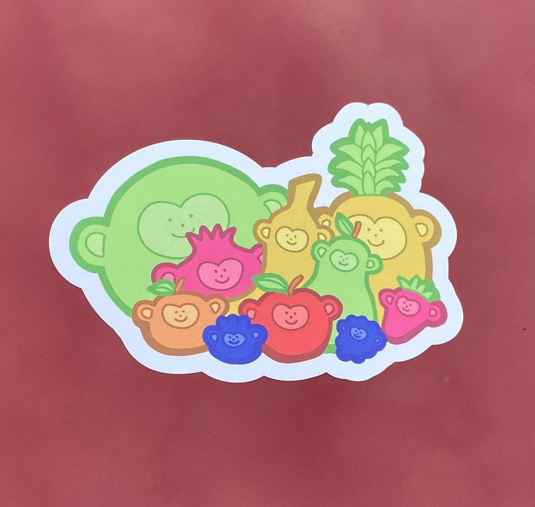 Fruit Monkeys Bumper Sticker | Colourful Gift, Silly Character, Cute ...