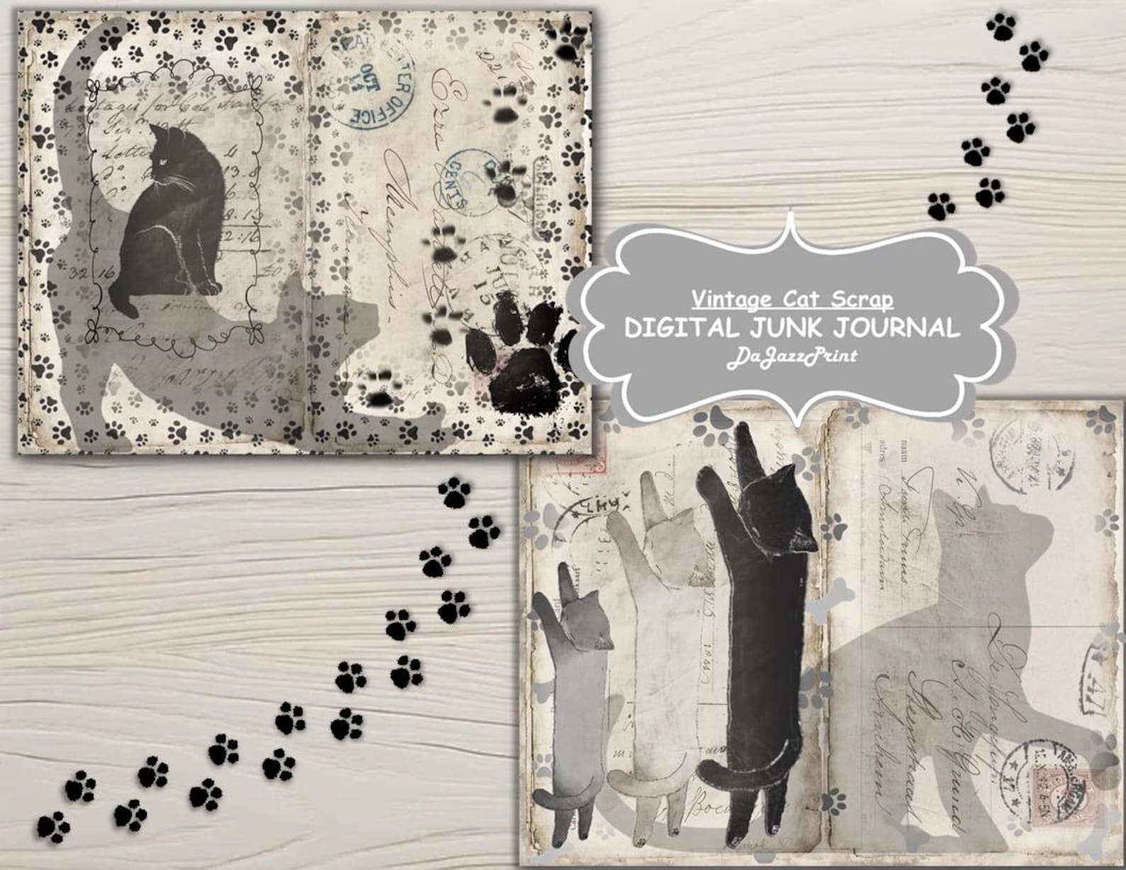 Vintage Cats Junk Journal | Black Cat Journal Pages | Card Making ...
