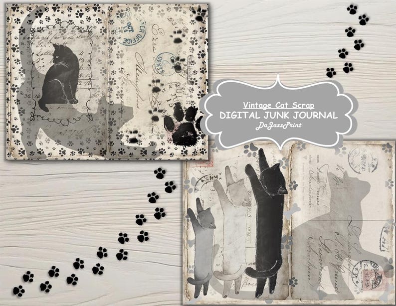 Vintage Cats Junk Journal | Black Cat Journal Pages | Card Making ...