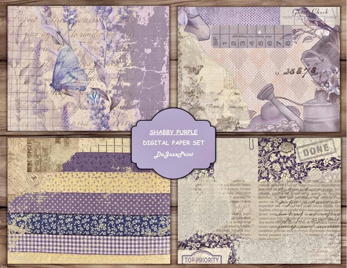 Purple Paper Pack, Printable Papers, Lavender, Digital Junk Journal ...