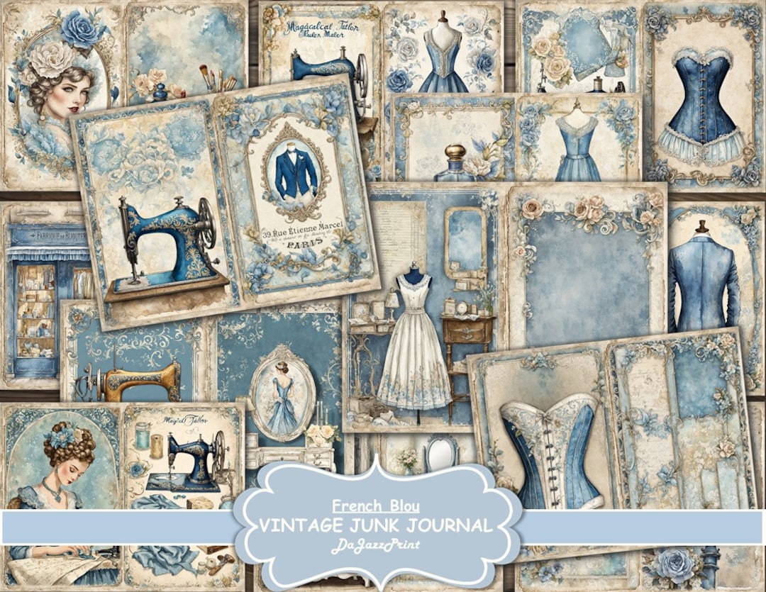 Digital Junk Journal, French Blue, Tailor Boutique, Cards, Shabby Chic ...
