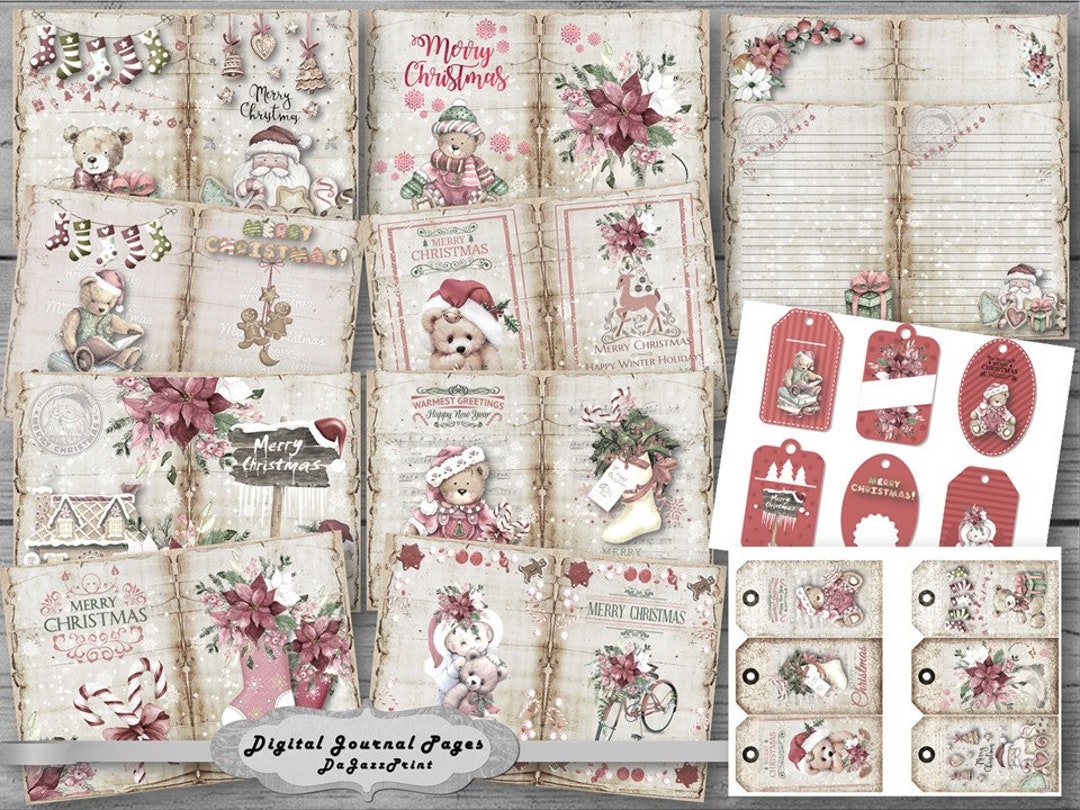 Junk Journal, Digital Download, Printable, Christmas, Bear, Paper ...