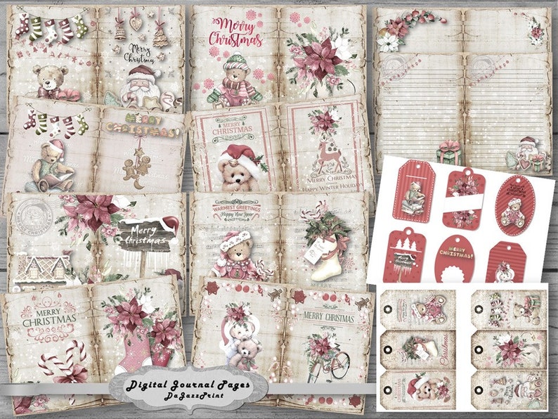 Junk Journal, Digital Download, Printable, Christmas, Bear, Paper ...
