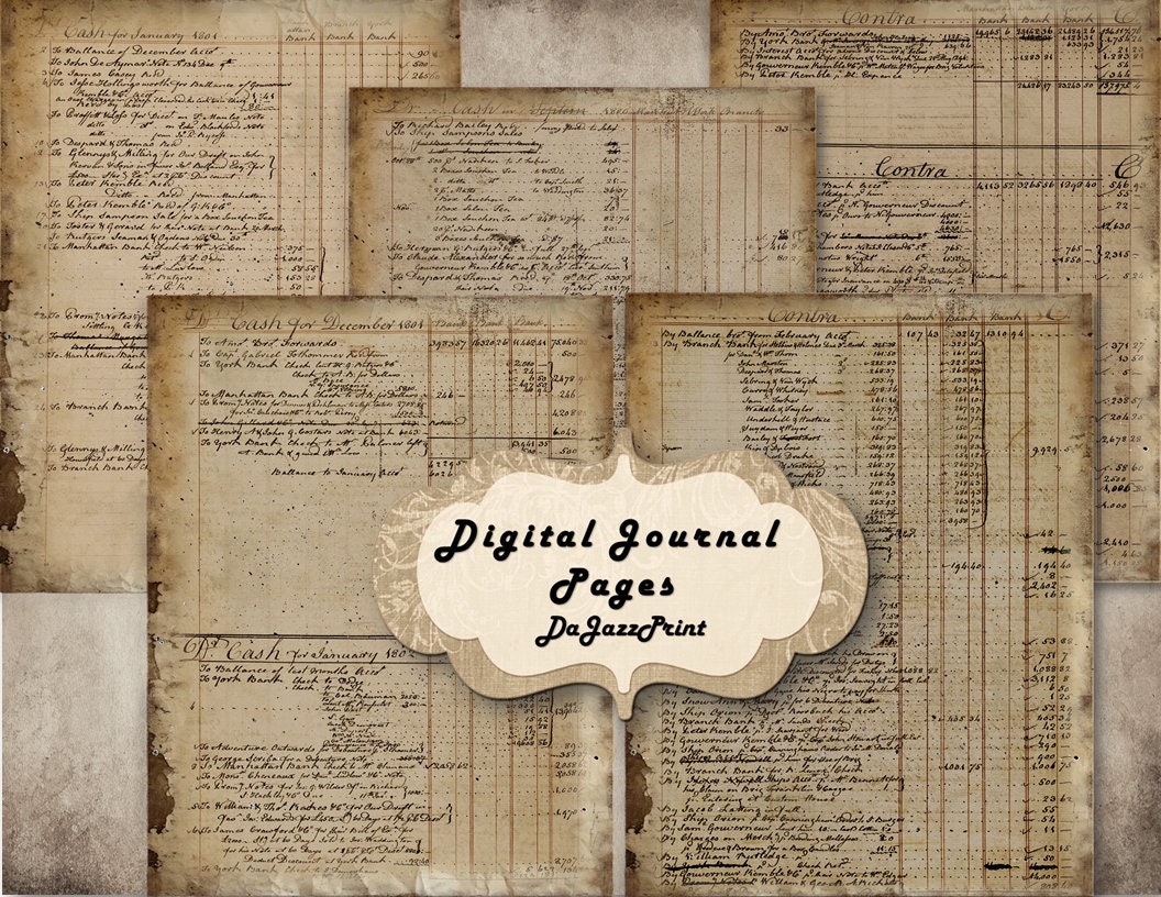 Vintage Ledger Pages, Digital Antique, Printable Vintage Ephemera, Old ...