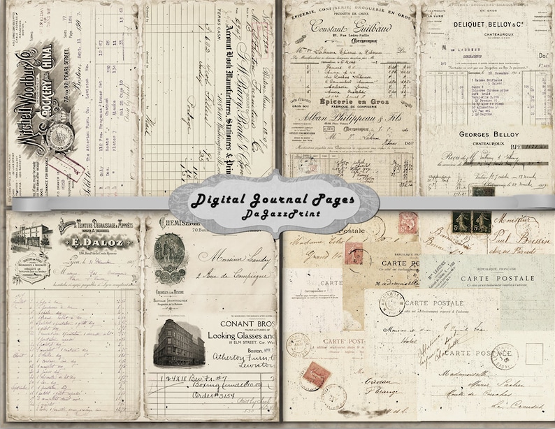 Digital Junk Journal, Old Ledgers, Antique Script, Scrap Pack ...