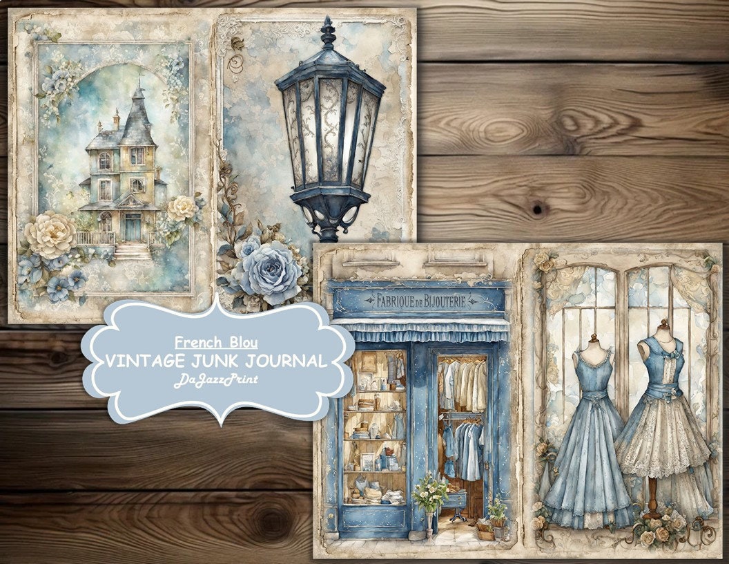Digital Junk Journal, French Blue, Tailor Boutique, Cards, Shabby Chic ...