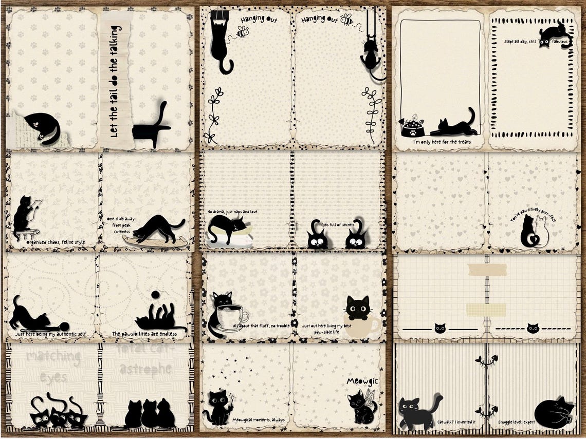Cute Cat Journal Pages Printable | Blank and Lined Cat Paper With Cat ...