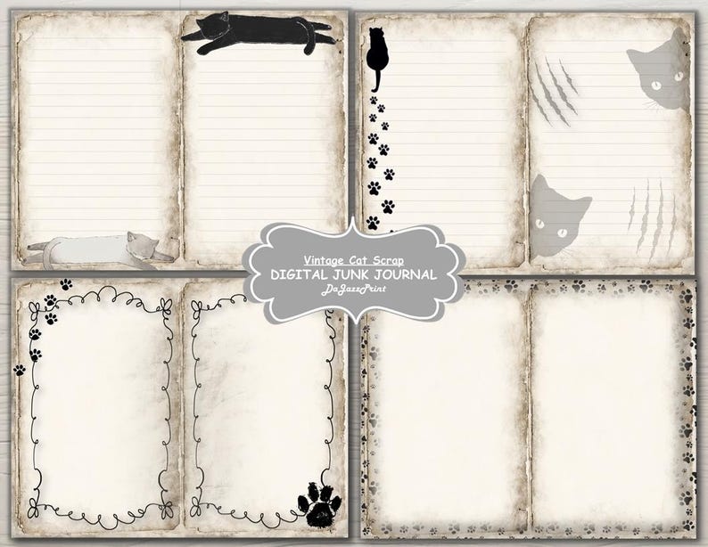 Vintage Cats Junk Journal | Black Cat Journal Pages | Card Making ...