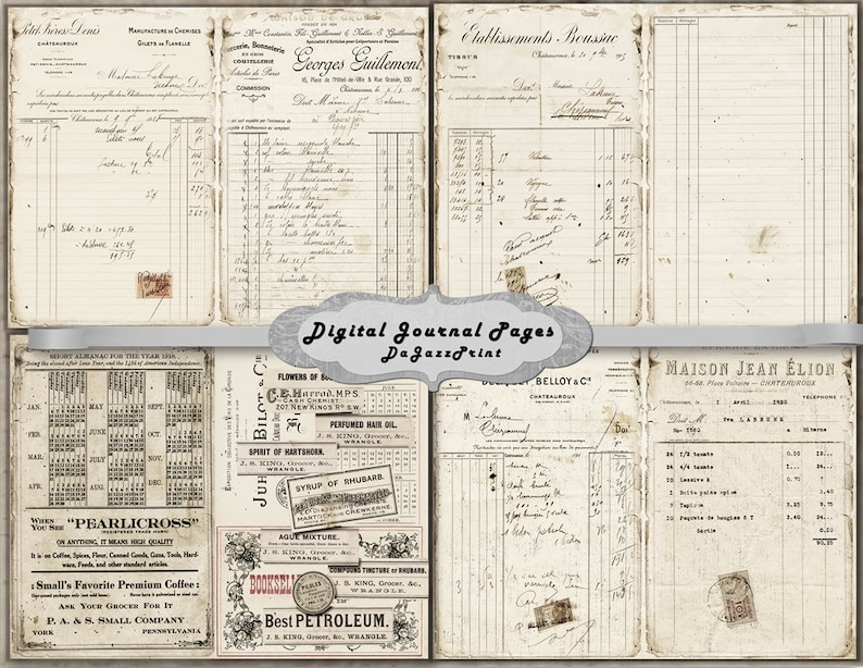 Digital Junk Journal, Old Ledgers, Antique Script, Scrap Pack ...