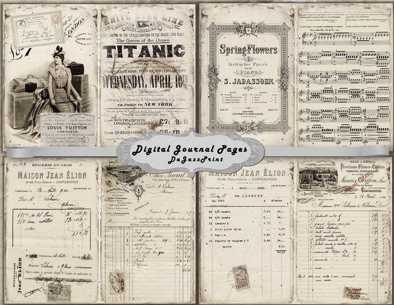 Digital Junk Journal, Old Ledgers, Antique Script, Scrap Pack ...