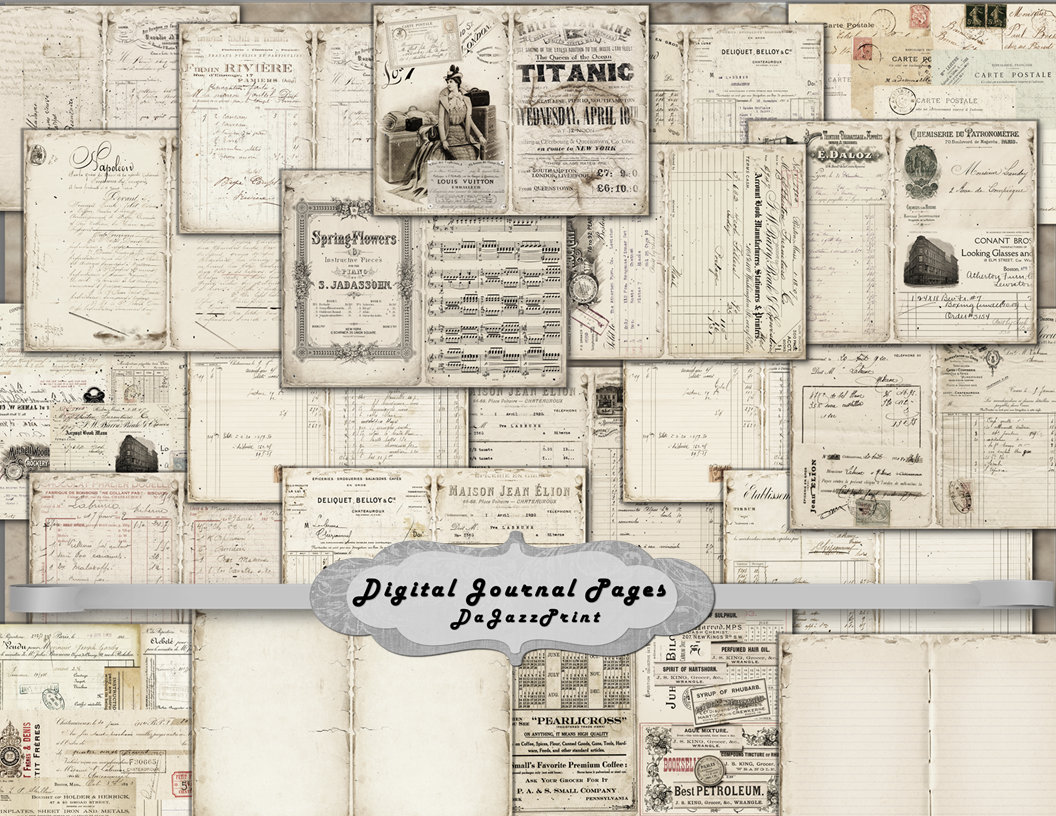 Digital Junk Journal, Old Ledgers, Antique Script, Scrap Pack ...