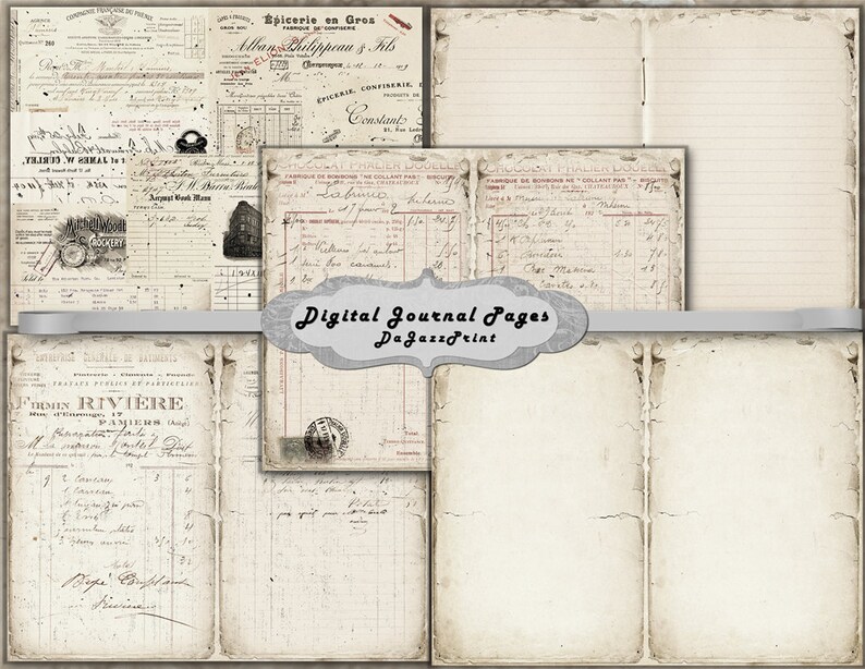 Digital Junk Journal, Old Ledgers, Antique Script, Scrap Pack ...