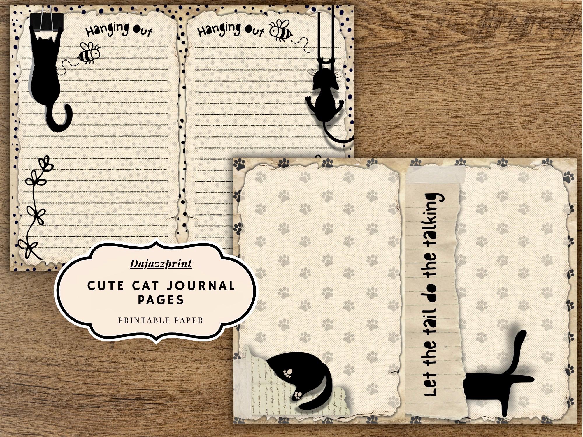 Cute Cat Journal Pages Printable | Blank and Lined Cat Paper With Cat ...