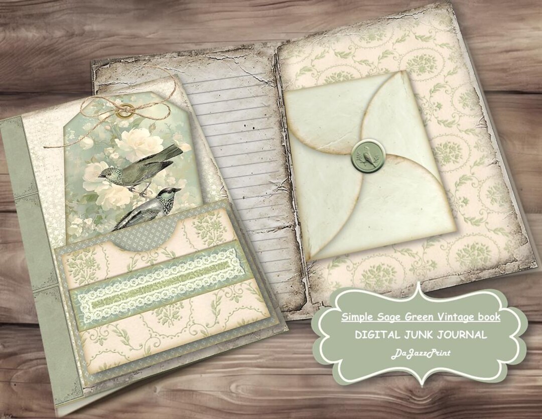 Digital Junk Journal, Sage Green, Simple Junk Journal Book, Basic ...