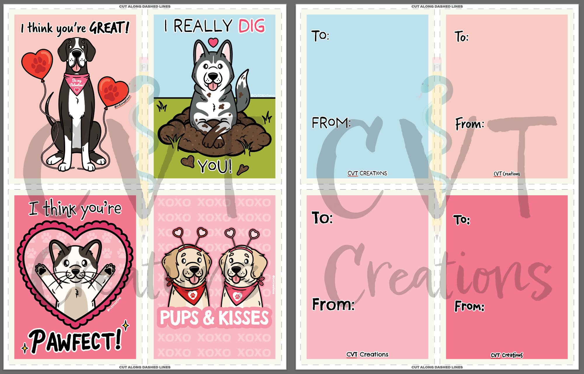 Pet Valentine's Cards (8 DIGITAL 4"x5.25" Postcards) - Etsy