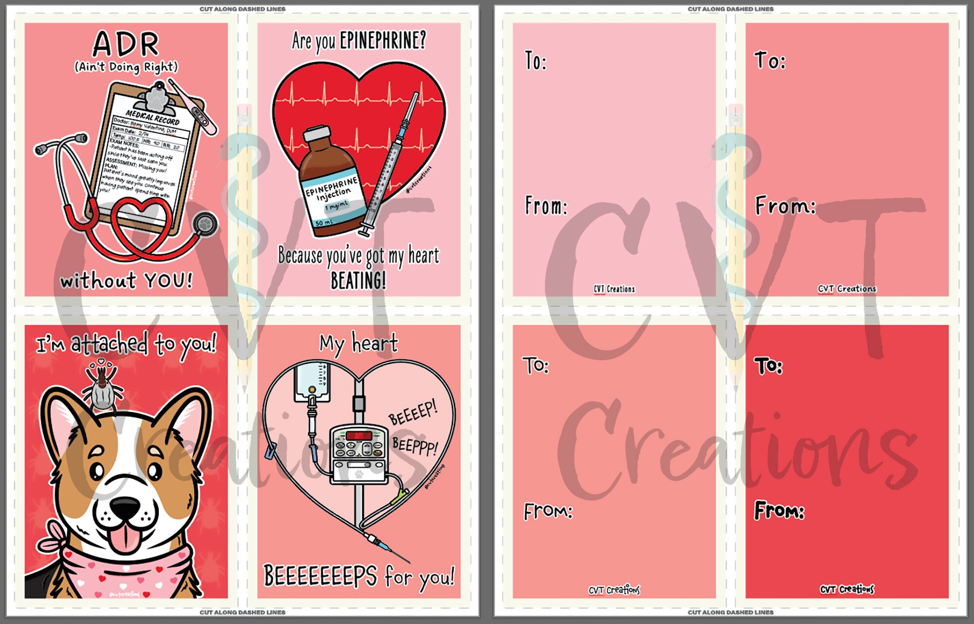Veterinary Valentine's Cards 8 DIGITAL 4x5.25 Postcards - Etsy