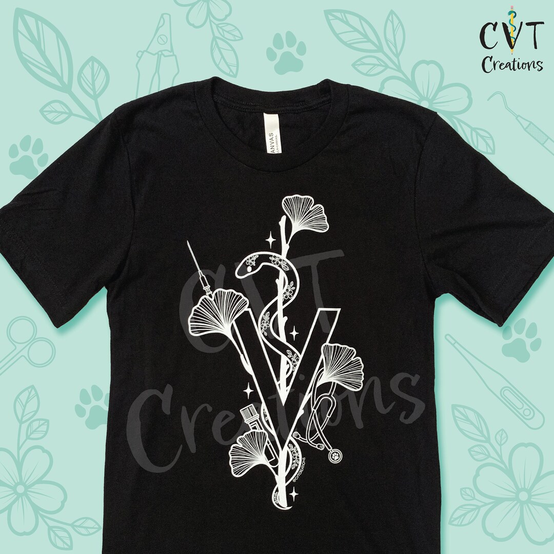 White Print Floral Vet Med T-shirt - Etsy