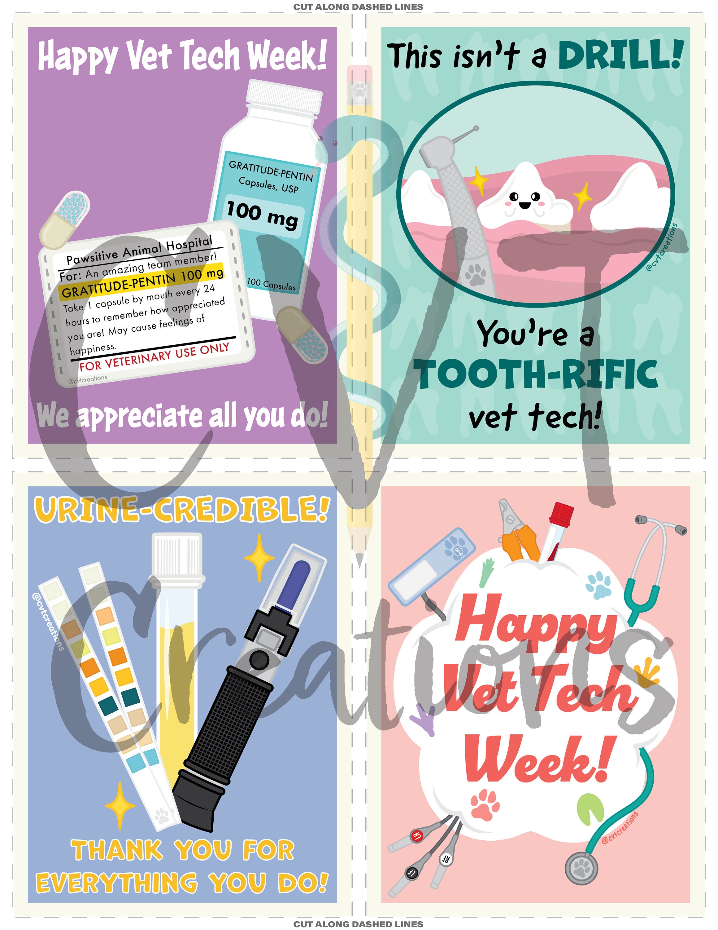 Vet Tech Week Cards 8 DIGITAL 4x5.25 Postcards - Etsy