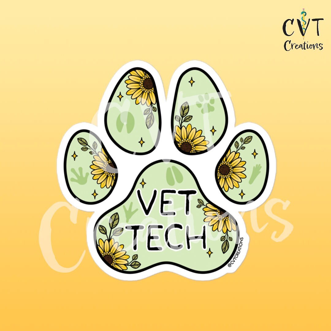 Floral Vet Tech Paw Print Sticker - Etsy