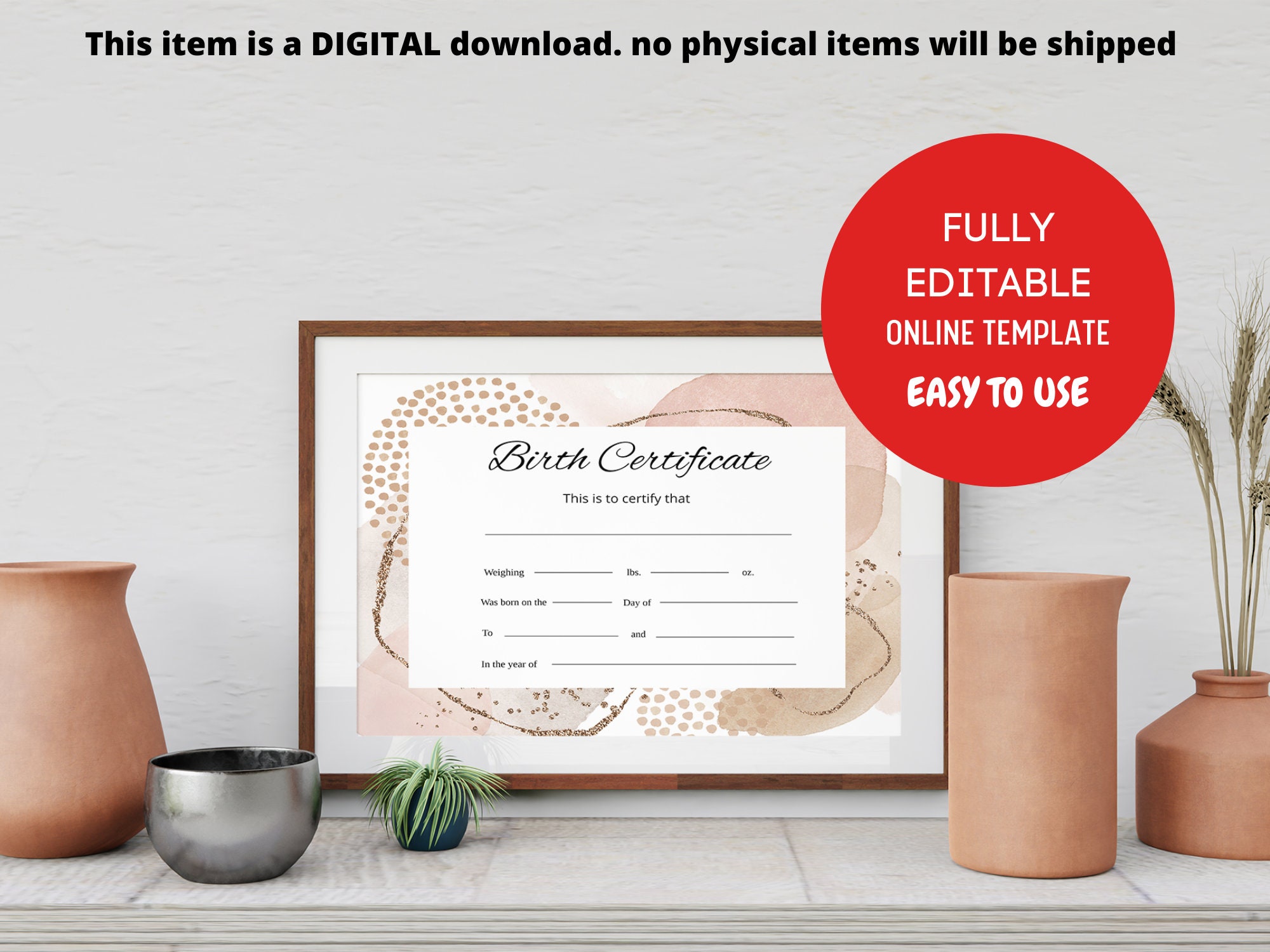 Editable Neutral Birth Certificate Template, Minimalist Printable ...