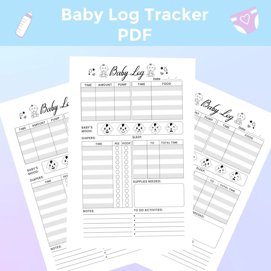 Newborn Baby Logbook Tracker PDF for Sleep , Feeding, Nappies - Etsy UK