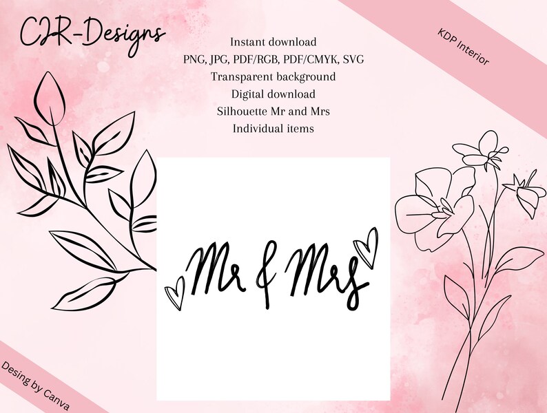 Silhouette Mr. and Mrs. Digital Set / Ideal for T-shirt - Etsy