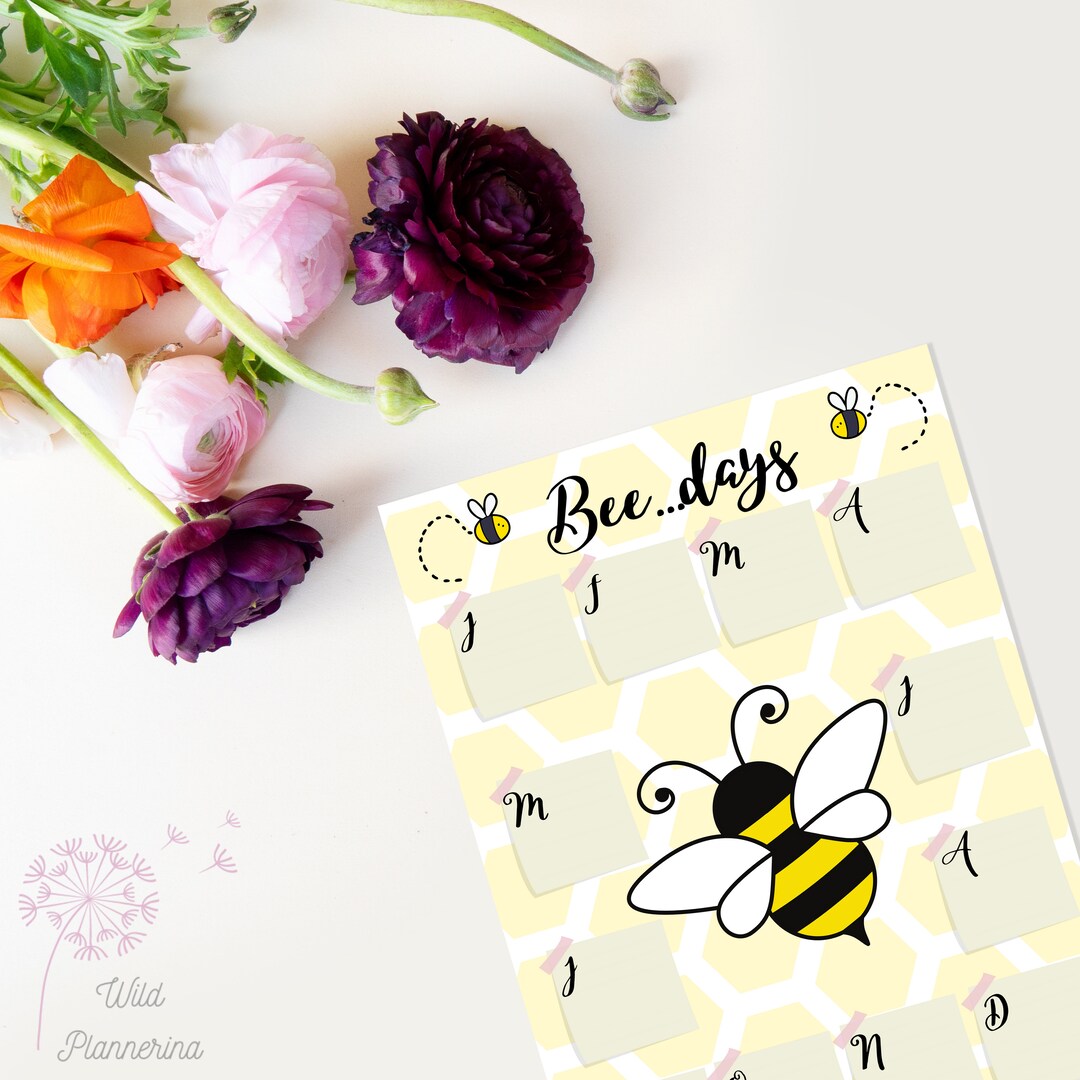 Bee Birthday Calendar Downloadable Planner Page Bee Planner - Etsy