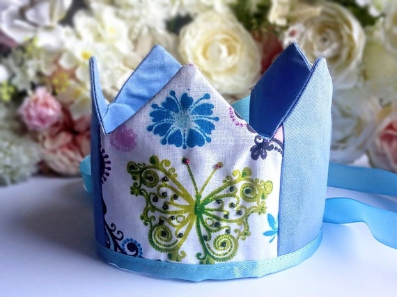 Fabric Birthday Butterfly Crown Girls Party Crown or Blue - Etsy