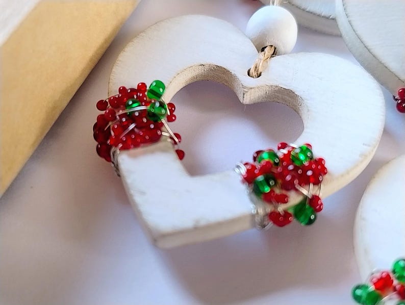 Wooden White Heart With Glass Beads in a Gift Box, Christmas Decoration ...
