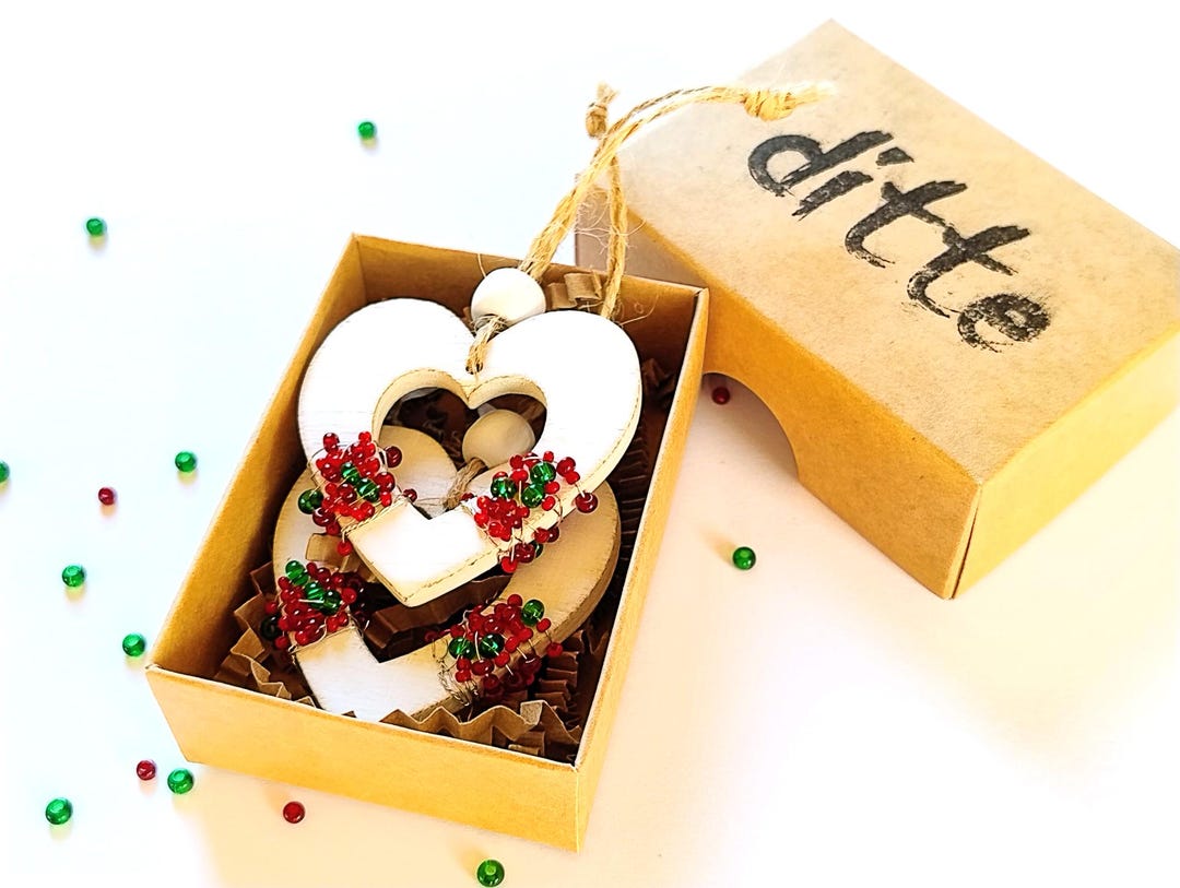 Wooden White Heart With Glass Beads in a Gift Box, Christmas Decoration ...