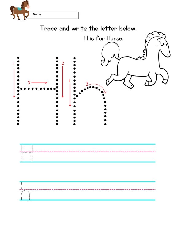 Trace the Letter Hh Worksheet | Etsy