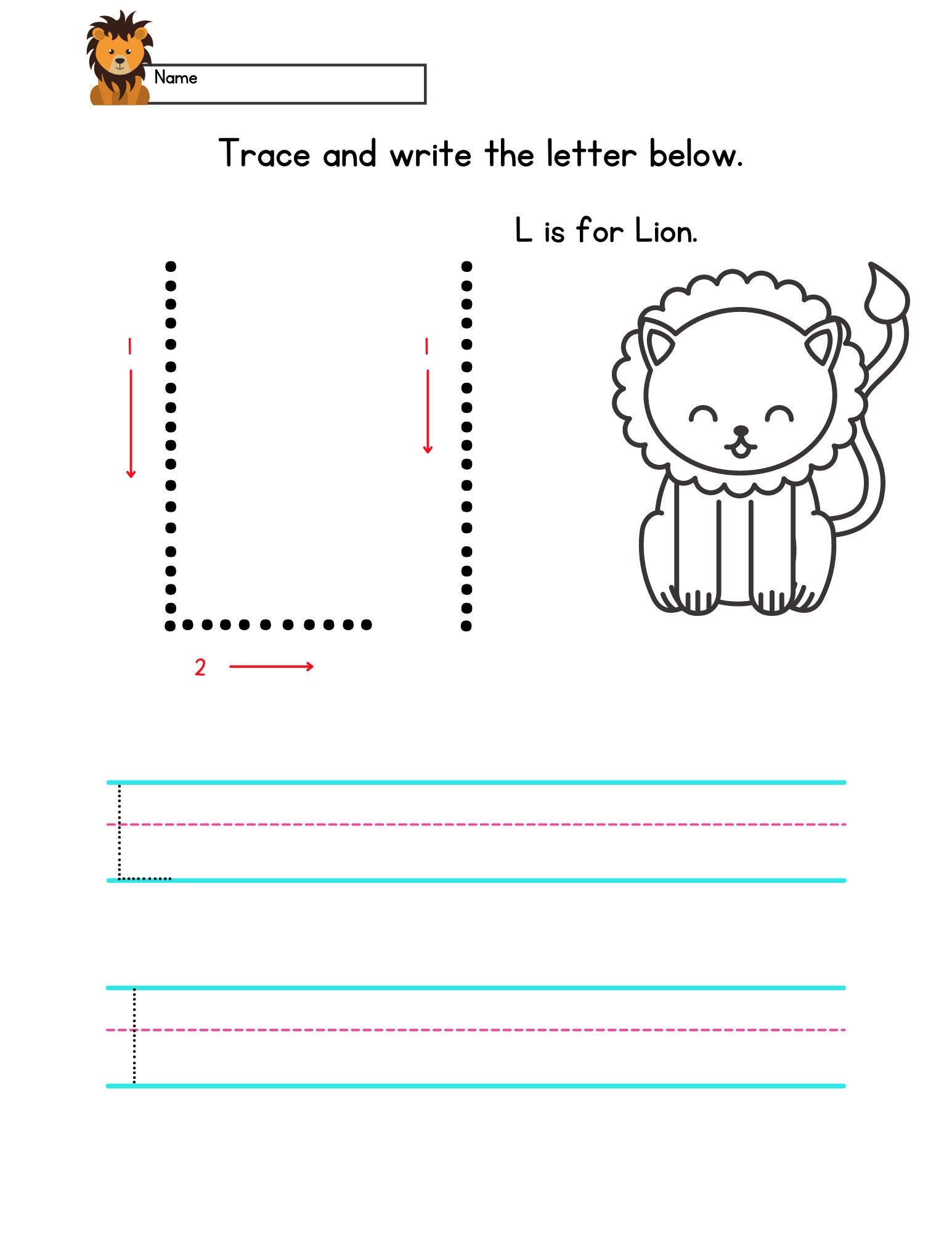 Trace the Letter Ll Worksheet | Etsy