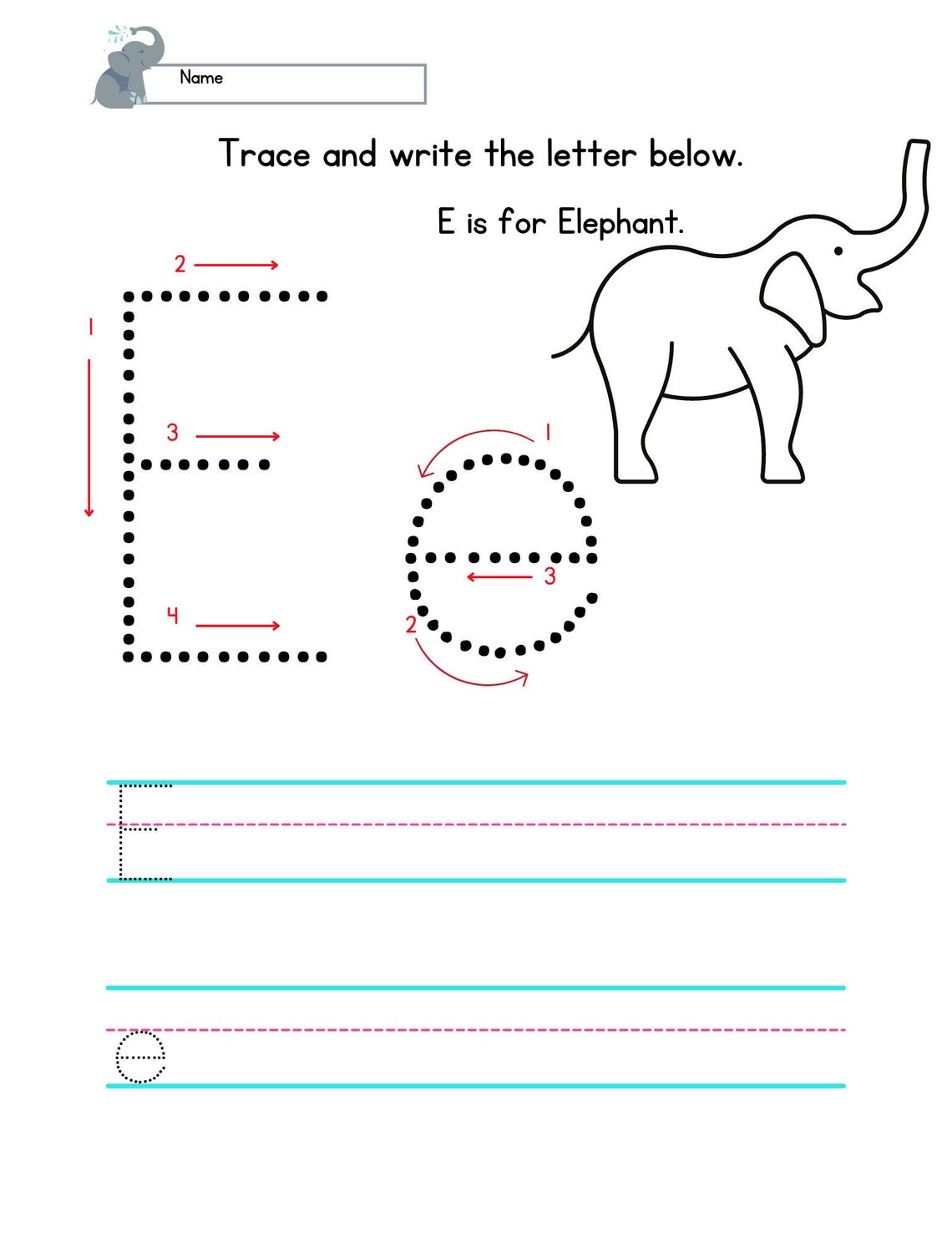 Trace the Letter Ee Worksheet - Etsy