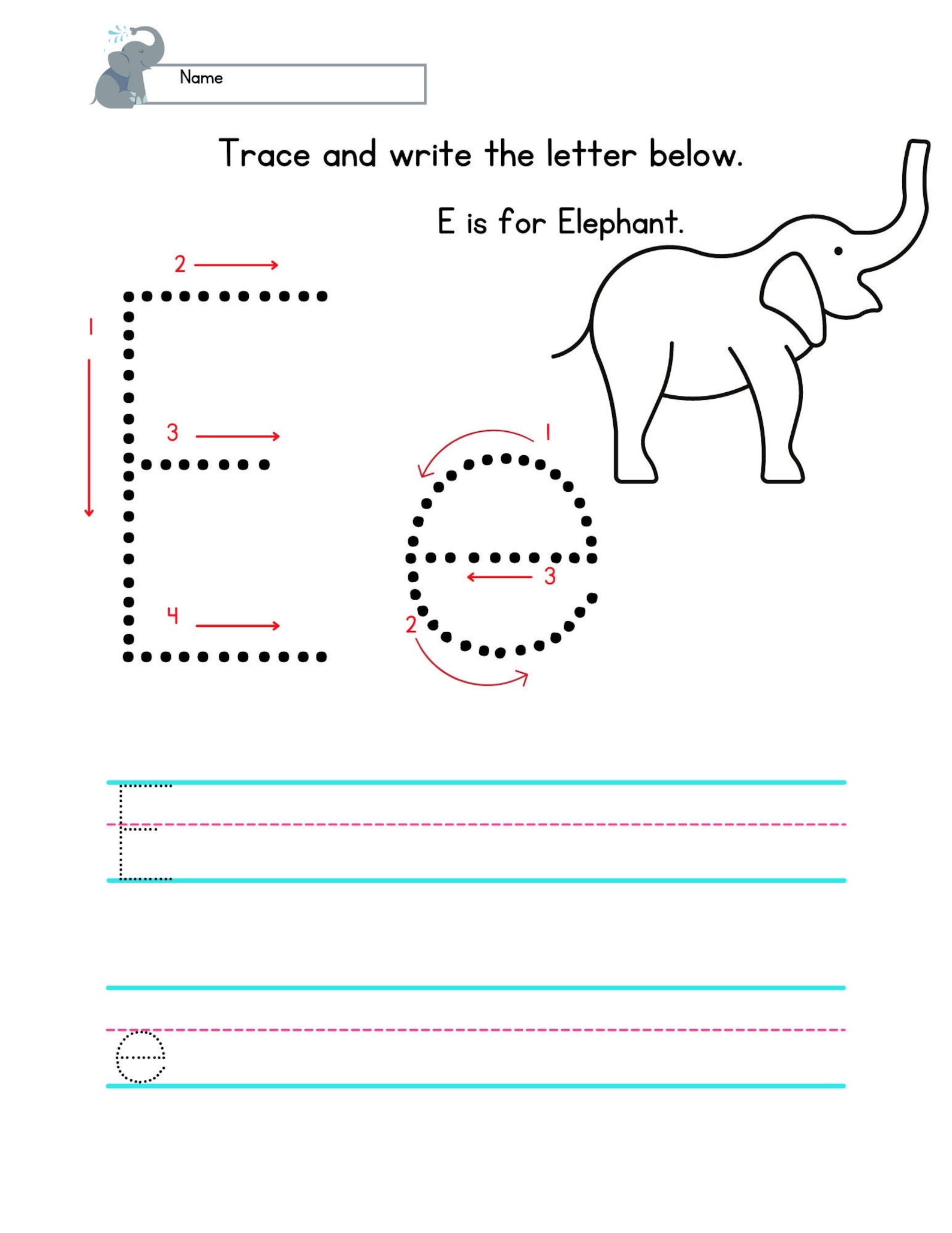 Trace the Letter Ee Worksheet | Etsy