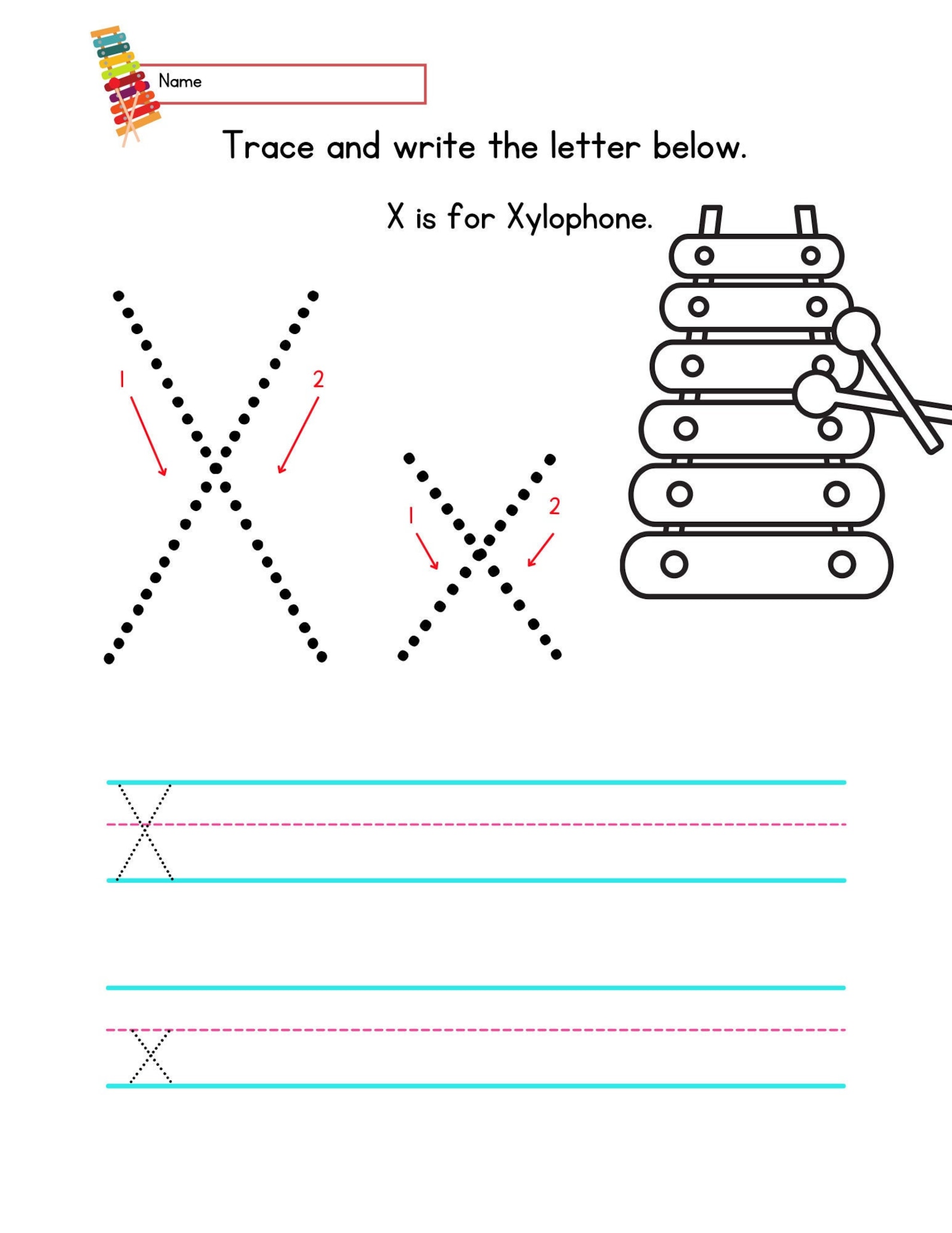 Trace the Letter Xx Worksheet | Etsy