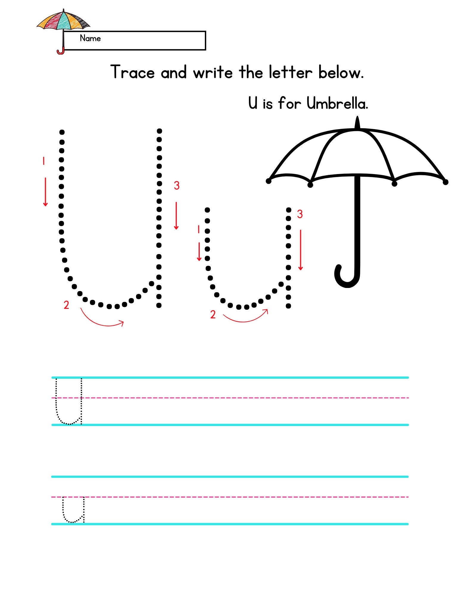 Trace the Letter Uu Worksheet | Etsy