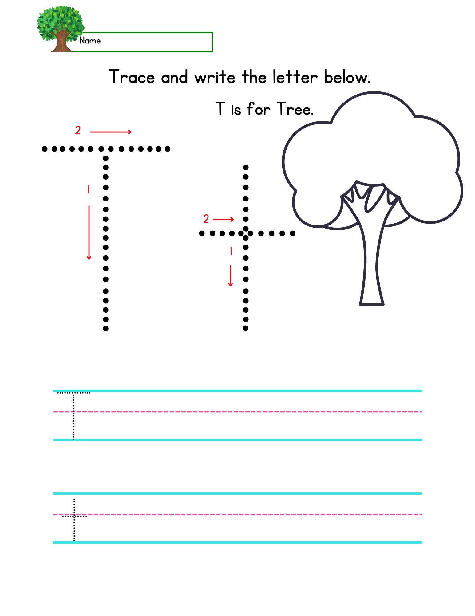 Trace the Letter Tt Worksheet | Etsy