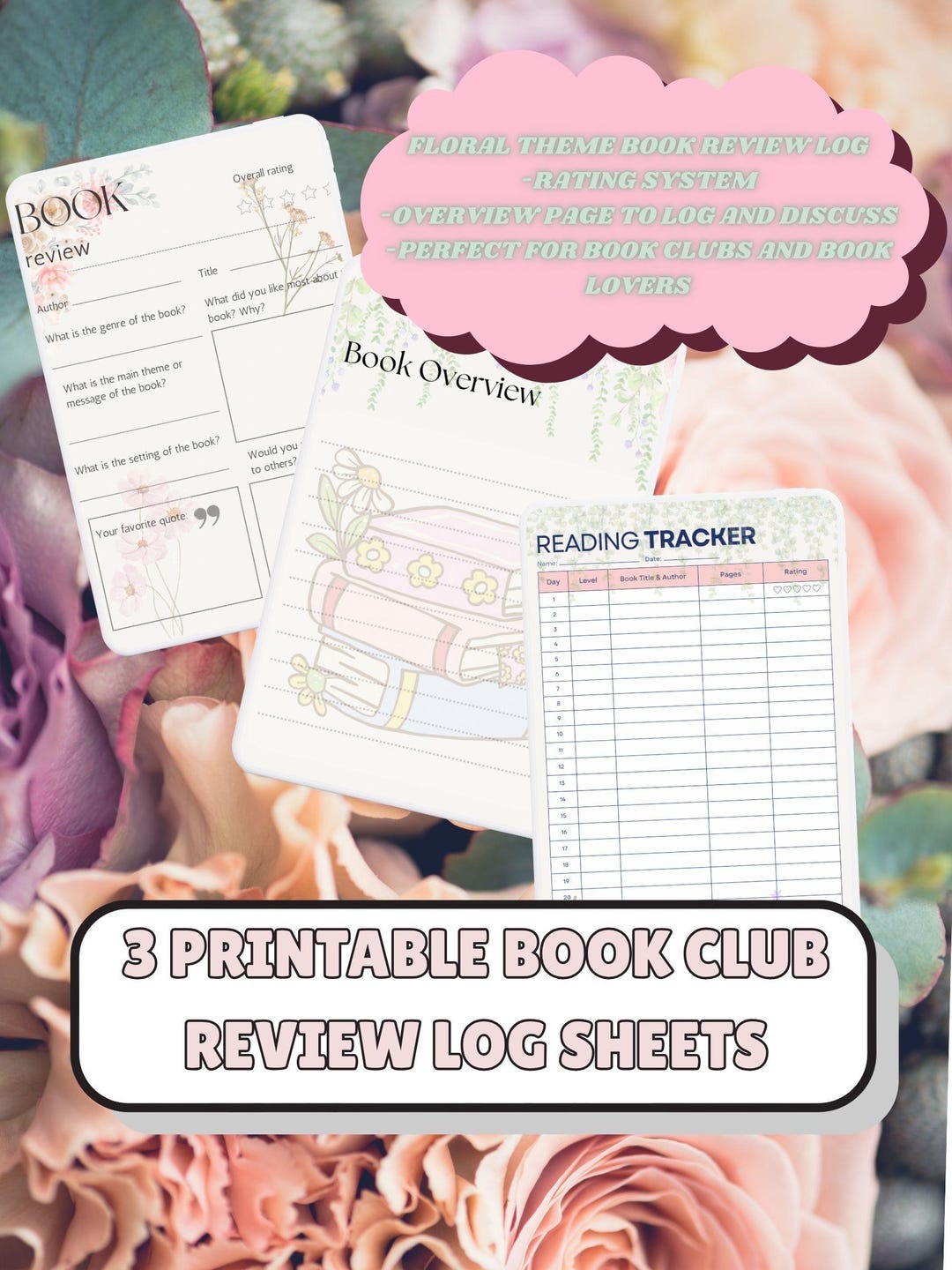 Floral Book Review & Reading Log Printable Cute Book Tracker Pages ...