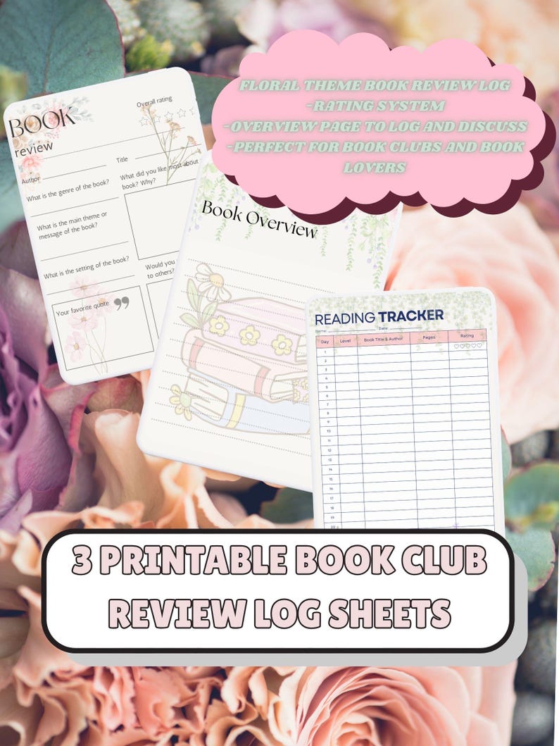 Floral Book Review & Reading Log Printable Cute Book Tracker Pages ...