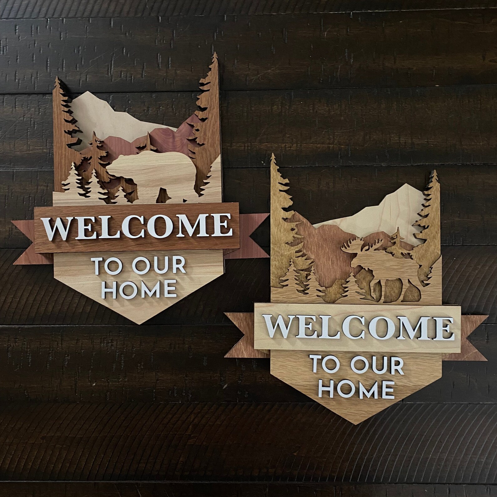 Rustic Welcome to Our Home Multi Layered Sign Moose Welcome | Etsy