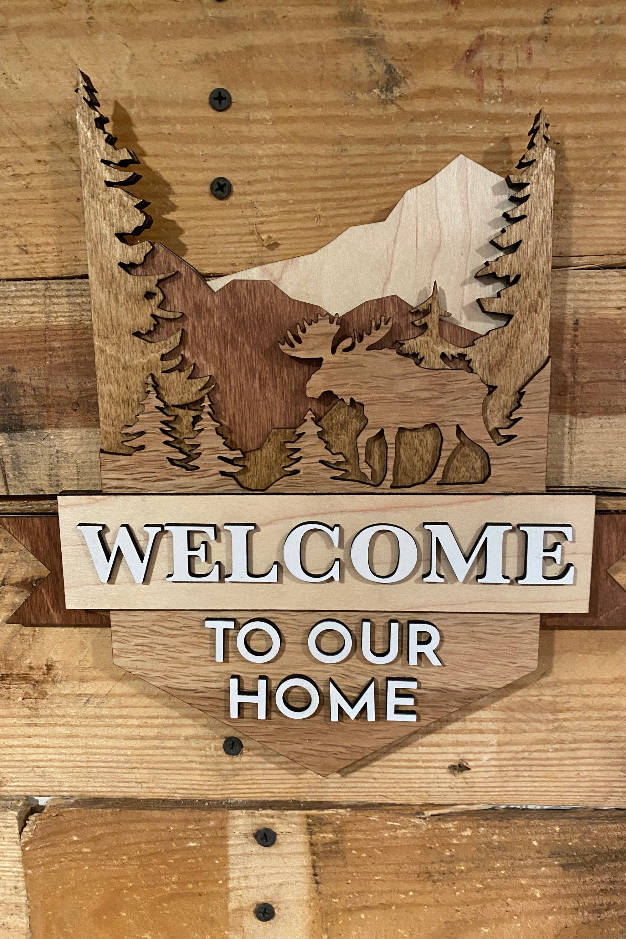 Rustic Welcome to Our Home Multi Layered Sign, Moose Welcome Sign, Bear ...