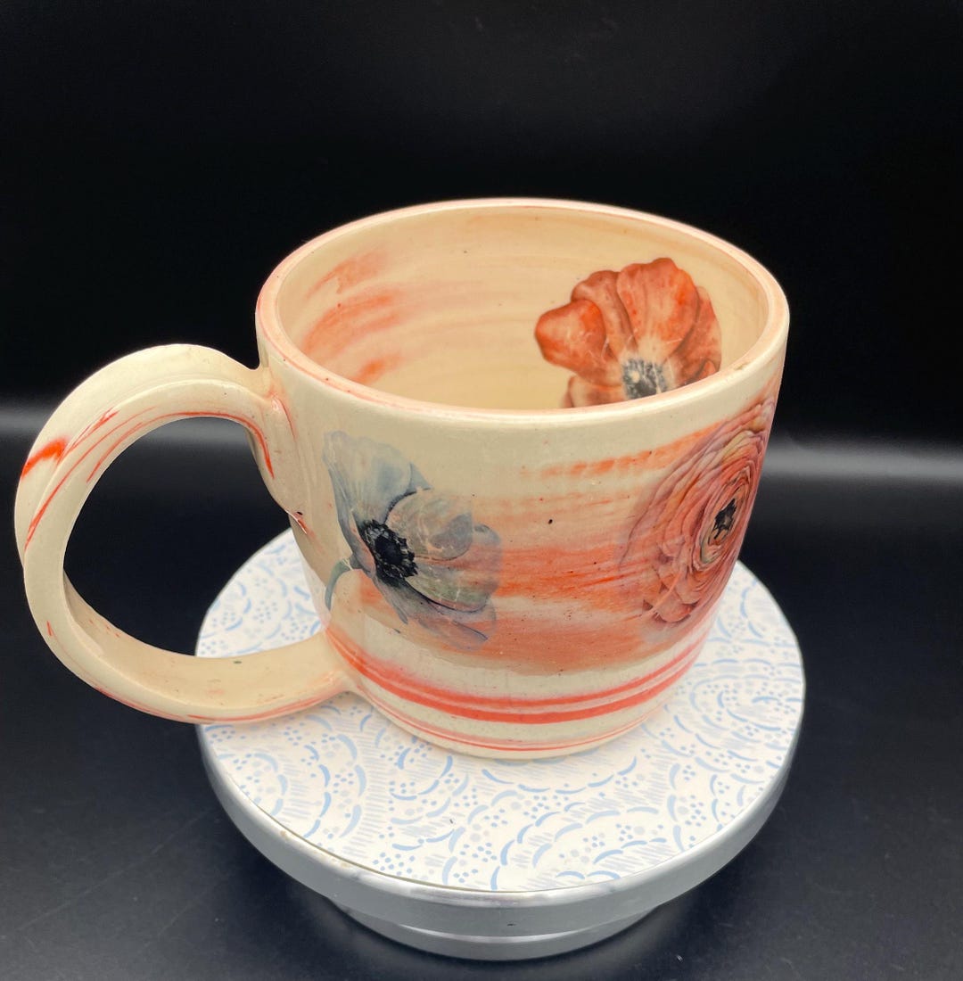 Stunning Wheel Thrown Marble Swirl Pottery Mug. Orange and White Coffee ...