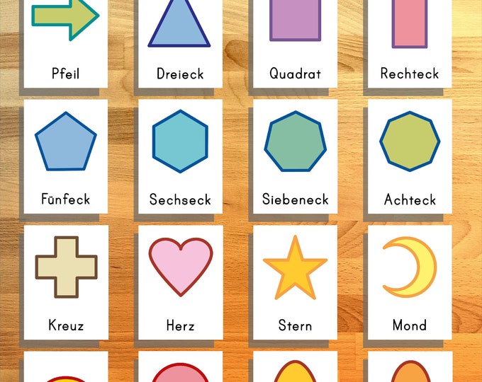 20 Shapes Cards Flash Cards Nomenclature Minimalist Digital File PDF ...