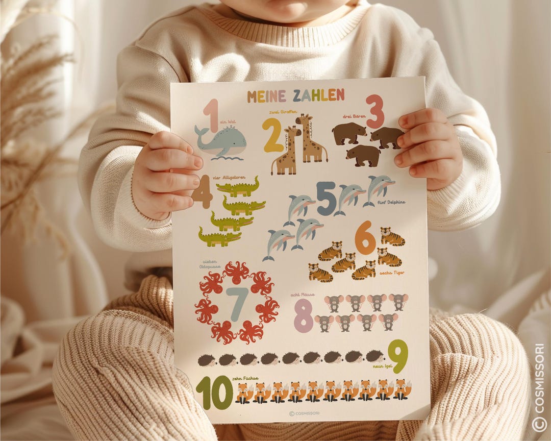 NUMBERS & ANIMALS POSTER Animals Boho Wall Art Playroom Montessori ...