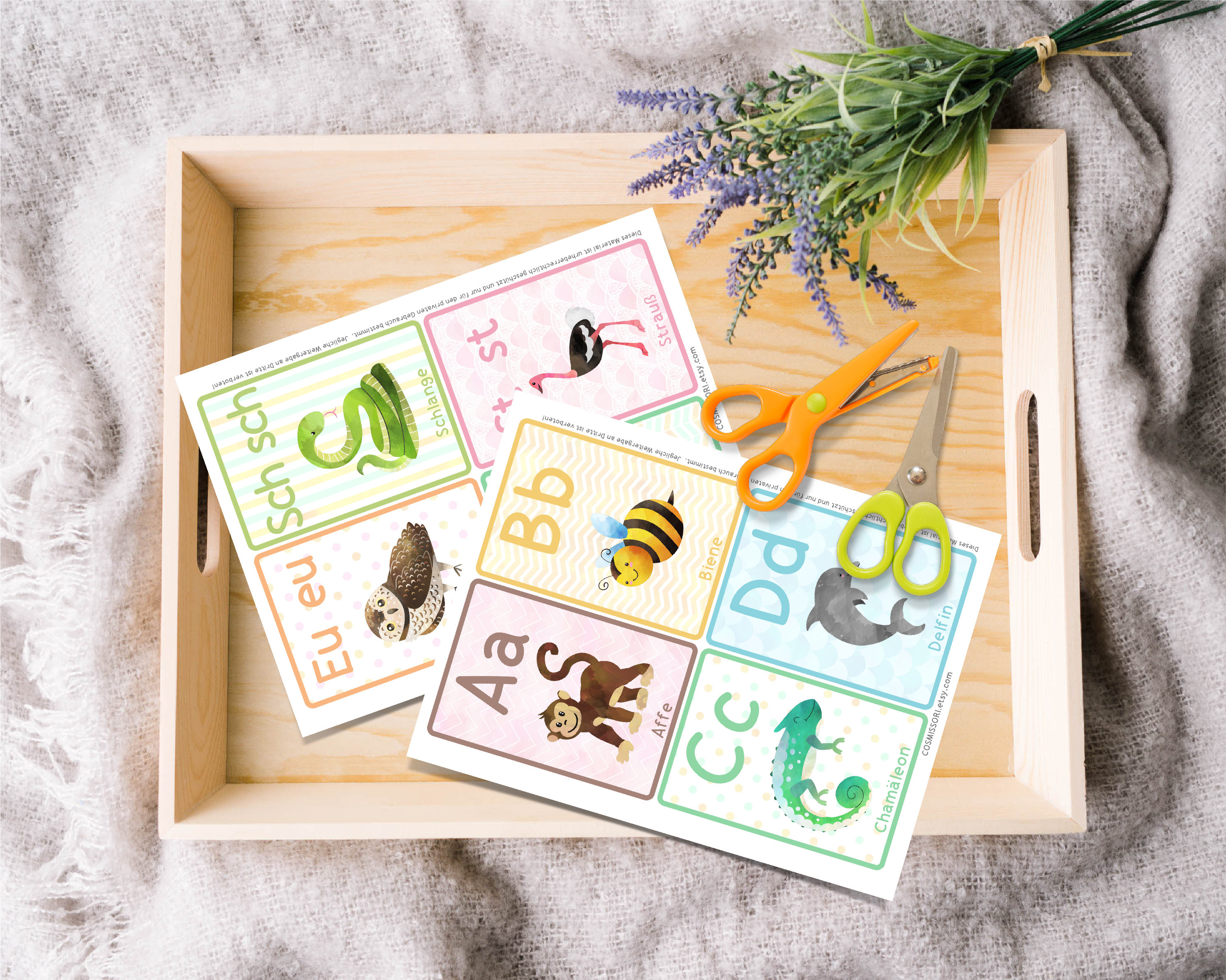 Animal Alphabet Picture Cards Watercolor Toddler Printable PDF Card Set ...