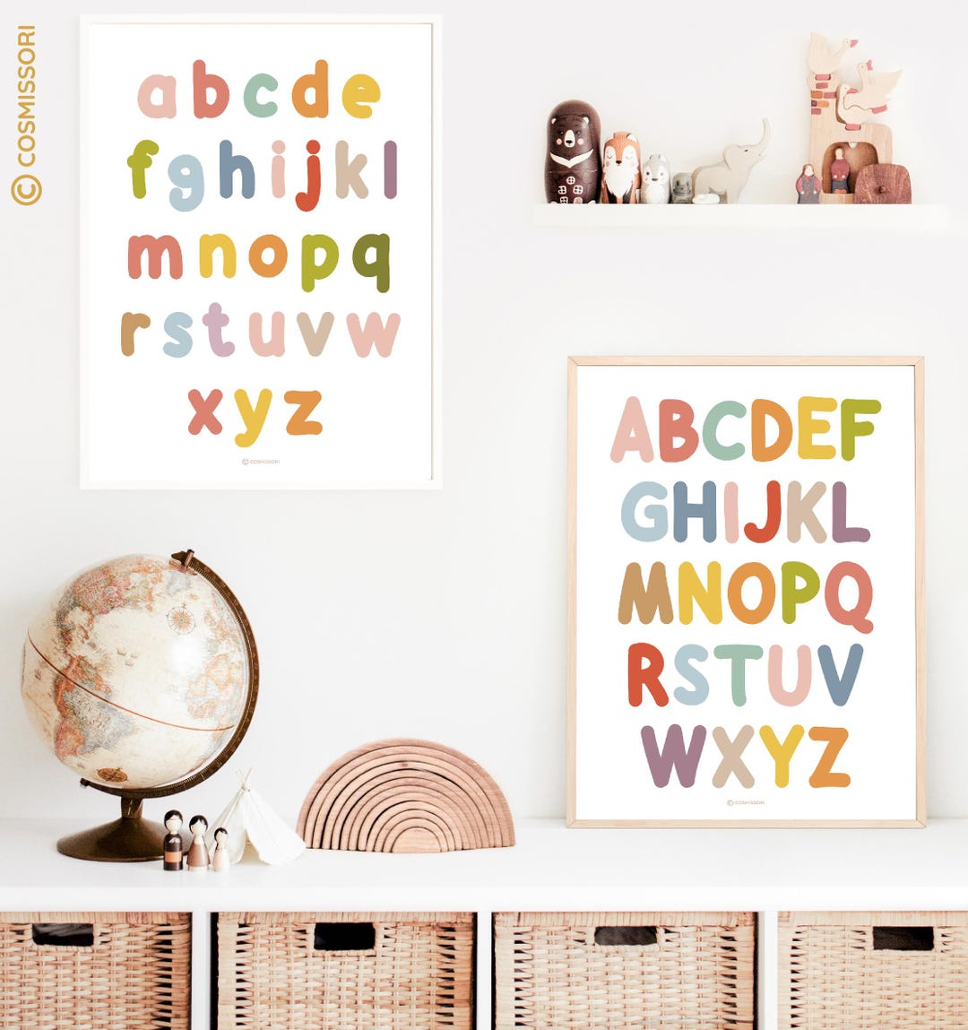 Poster Set Capital Letters Lowercase Boho Alphabet Letters Daycare Art ...