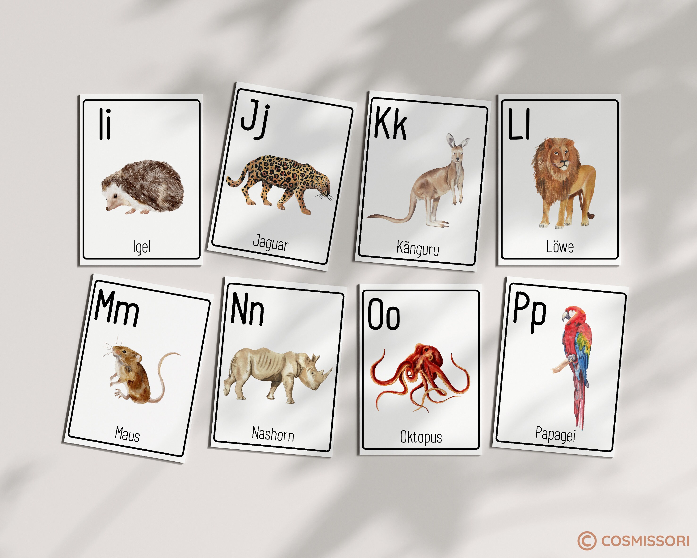 Animal Alphabet Realistic Watercolor Picture Cards Toddler PDF Nature ...
