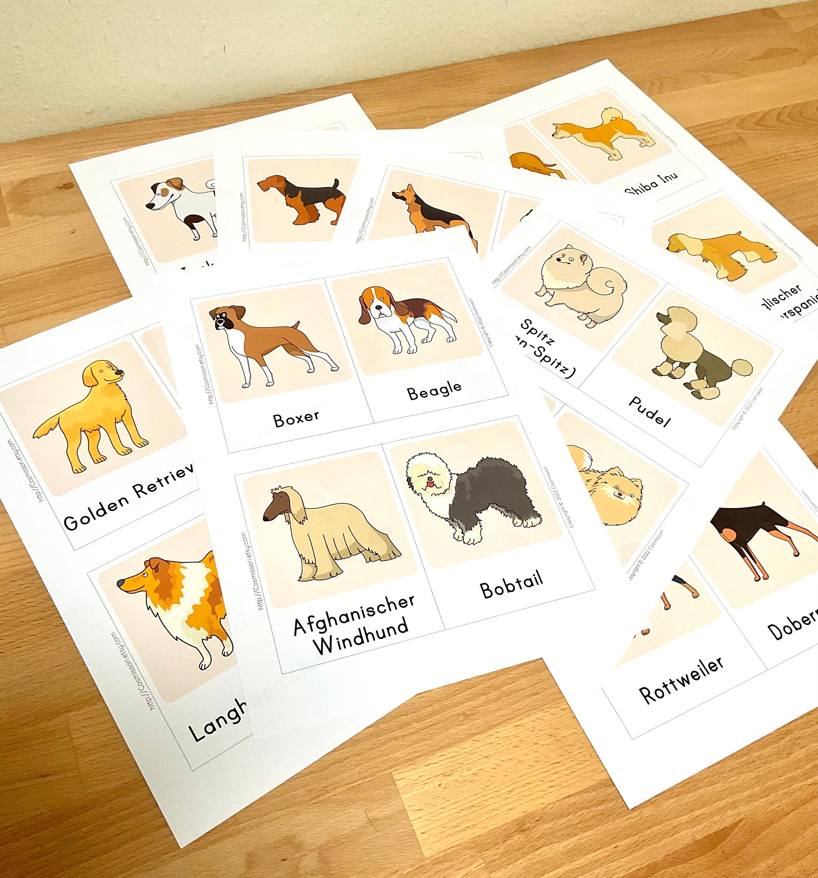 Dogs Dog Breeds Montessori Card Set Picture Cards Flashcards to Print ...